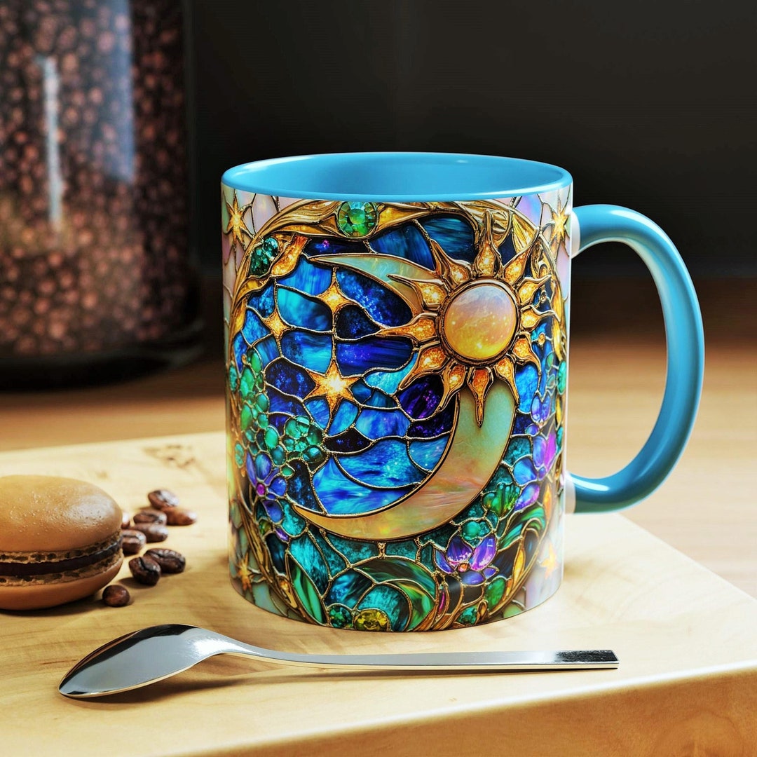 Stained Glass Celestial Moon and Stars Mug Pink Starry Night Sky Space ...
