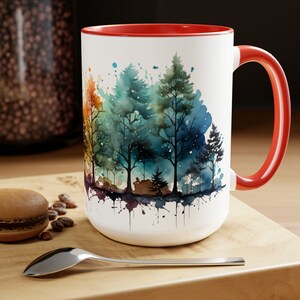 Watercolor Forest Mug: Evergreen Trees Ceramic Tea Cup - Etsy