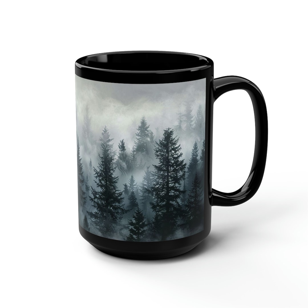 Misty Forest Art Coffee Mug: Moody Evergreen Landscape, 15oz - Etsy