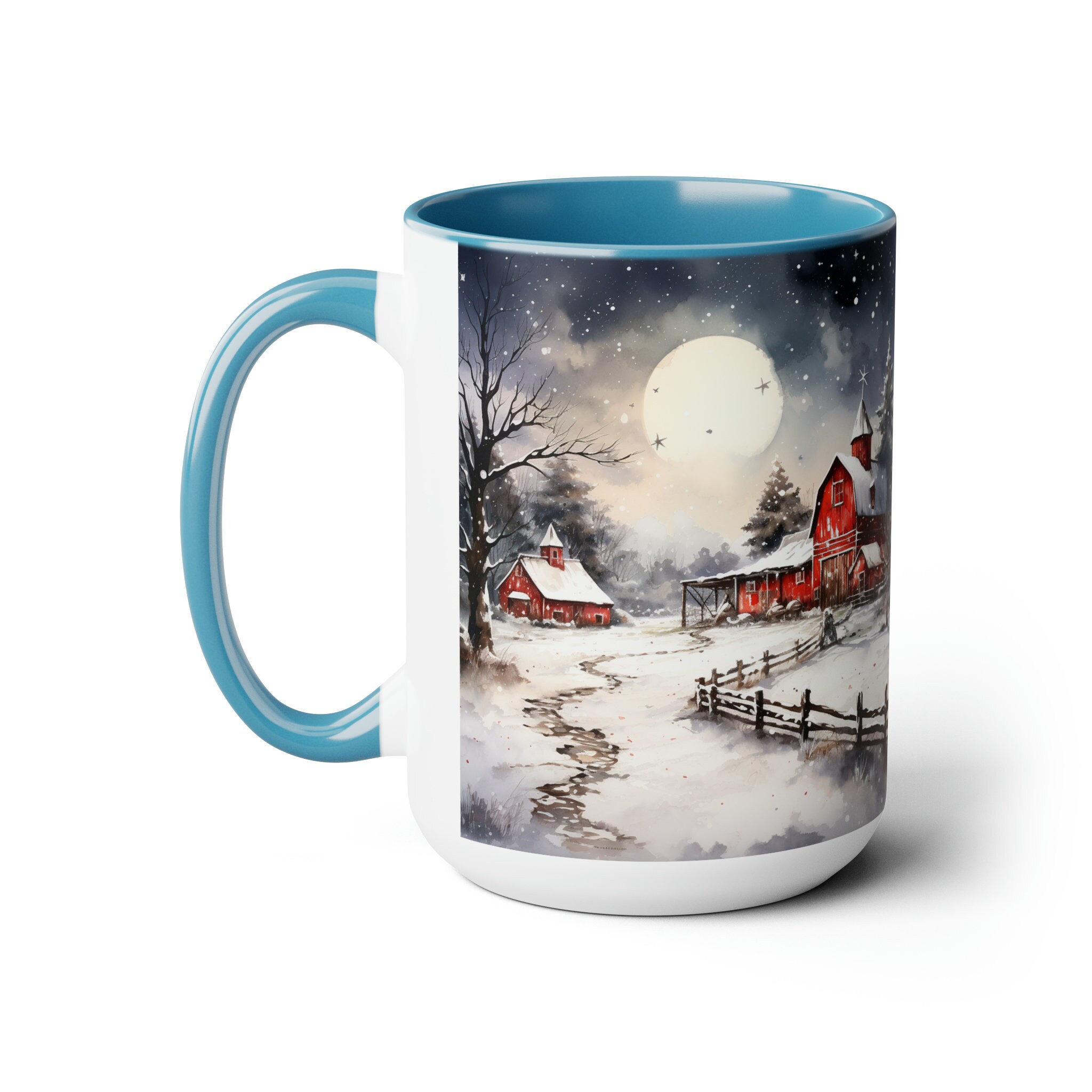 Winter Barn Mug Large Ceramic Coffee Cup 15oz Vintage Barn Mug Winter ...