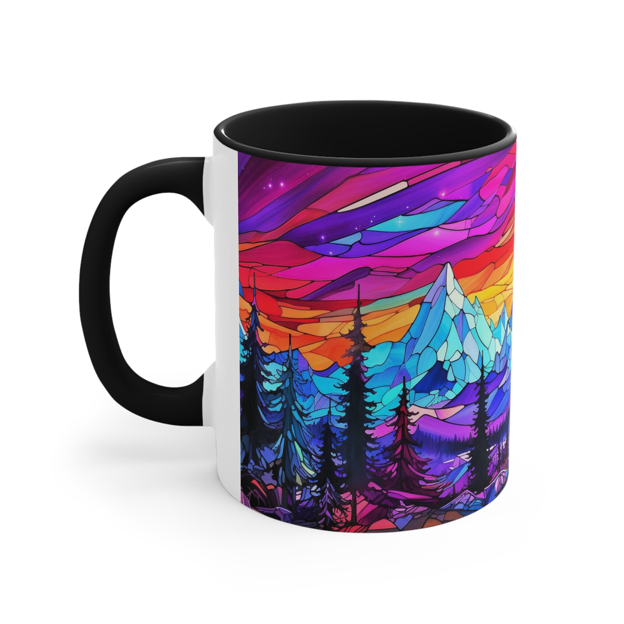 Stained Glass Mountain Pattern Mug Stained Glass Landscape Coffee Mug ...