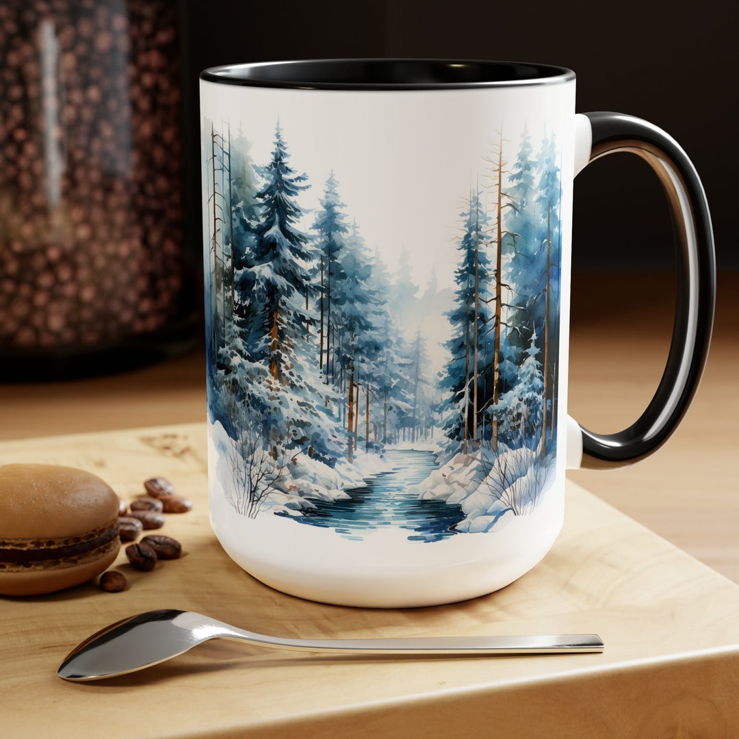 Winter Woodland Mug: Snowy Forest Scene, 15oz Ceramic Coffee Cup - Etsy