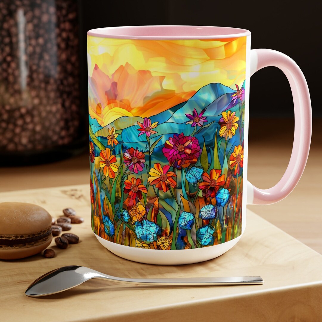 Stained Glass Sun Mug Stained Glass Floral Coffee Mug Stained Glass ...