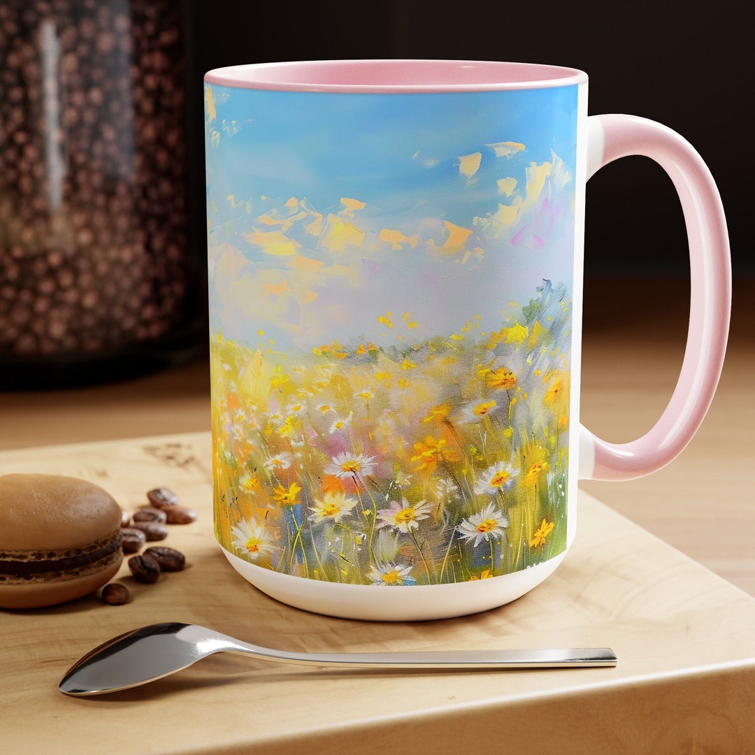 Wildflower Field Mug Spring Decor Cup Vintage Spring Art Mug Farmhouse ...
