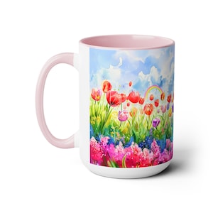 Spring Flowers Mug Tulip Lilac Cup Flower Field Coffee Mug Spring Field ...