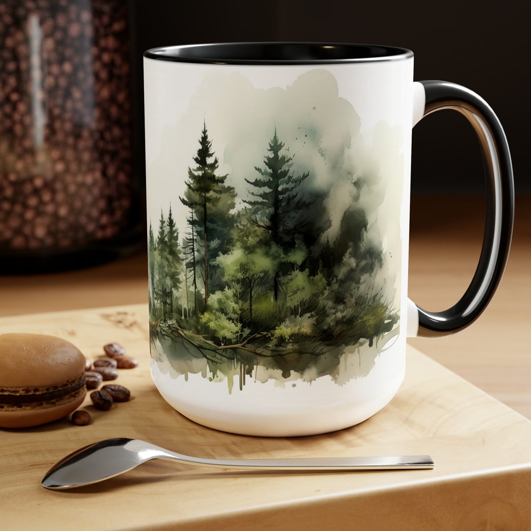 Pine Forest Mug 15oz Ceramic Pine Trees Cup Pine Tree Art Print Forest ...