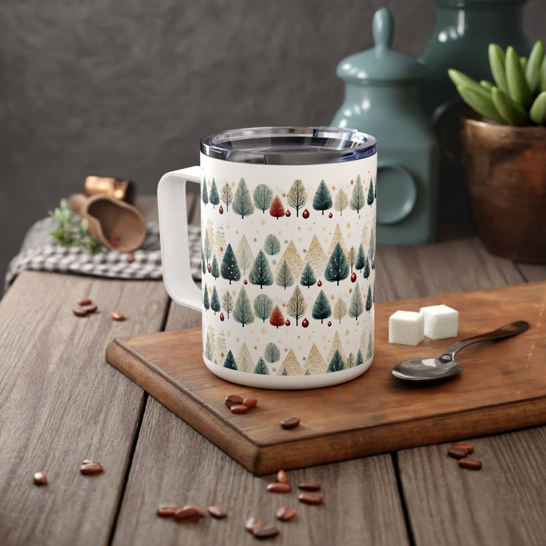 Evergreen Trees Travel Mug Winter Trees Travel Coffee Mug Winter Decor ...