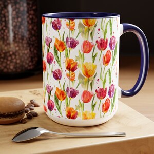 Spring Tulip Coffee Mug: Vibrant Floral Art, 15oz Ceramic - Etsy