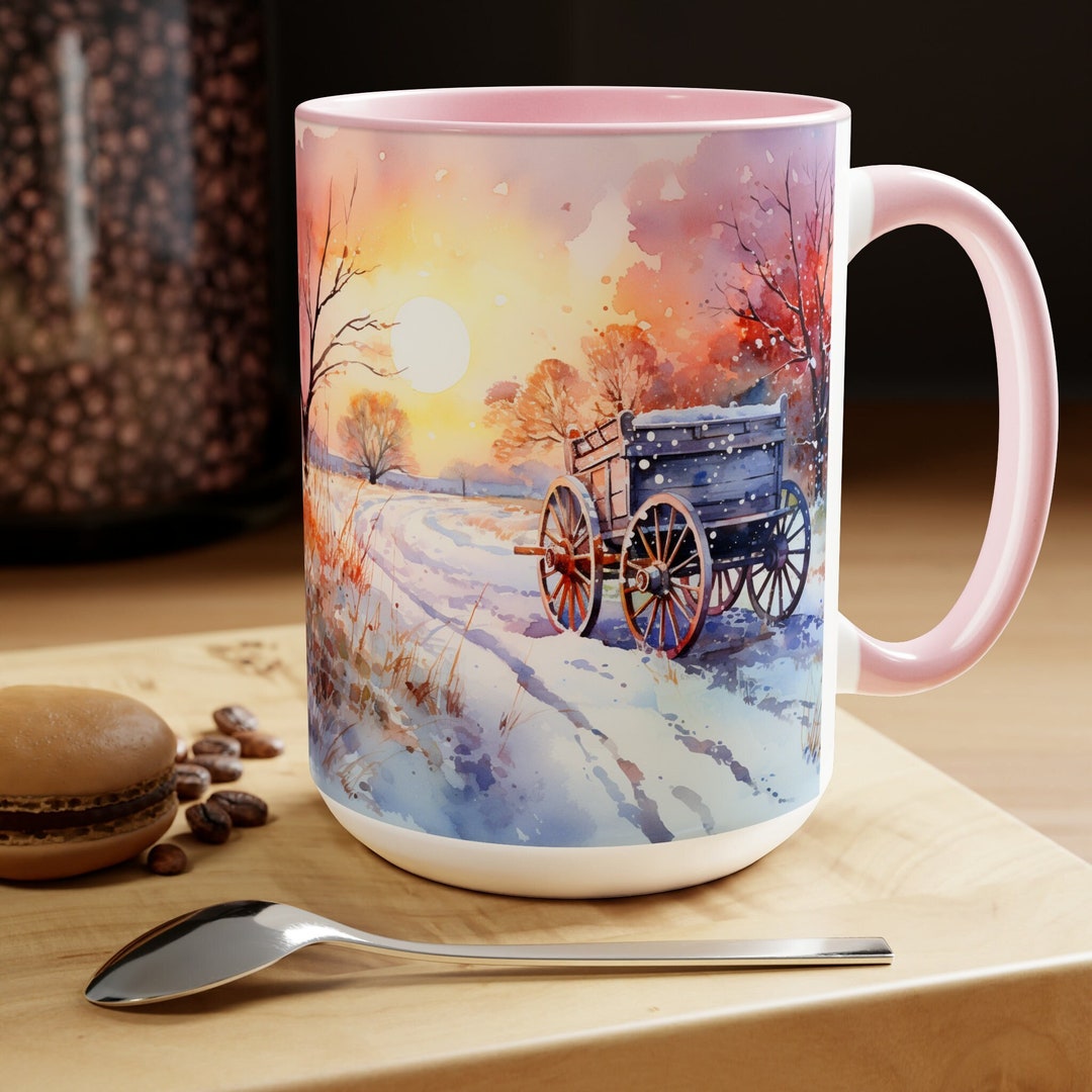 Vintage Winter Path Mug Cute Winter Coffee Mug Cozy Winter Drinkware ...
