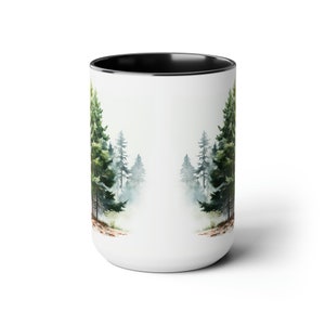 Winter Tree Scene Mug 15oz Large Evergreen Mug Pine Tree Coffee Mug ...