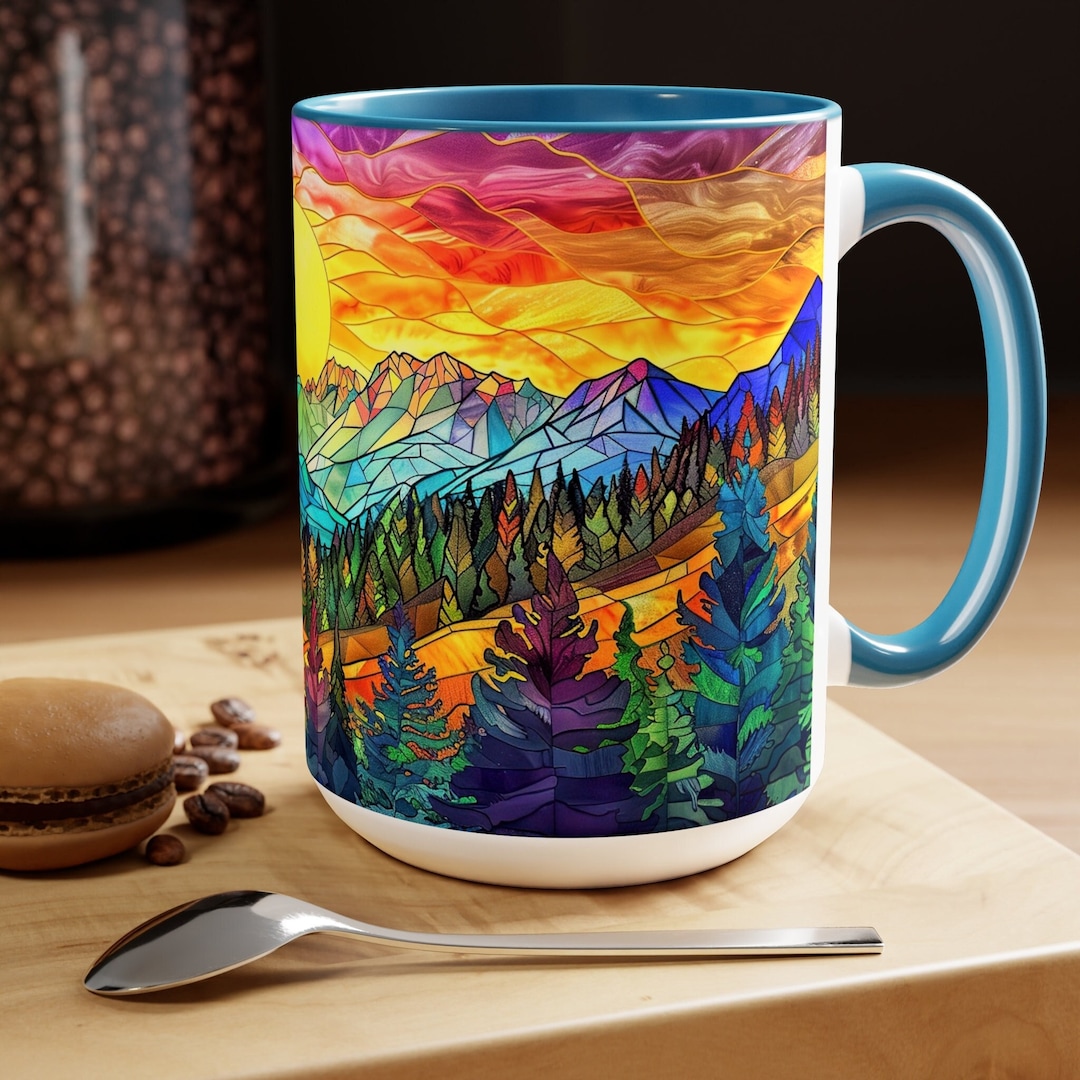 Stained Glass Mountains Mug Mountain Range Coffee Mug Outdoor Lover ...