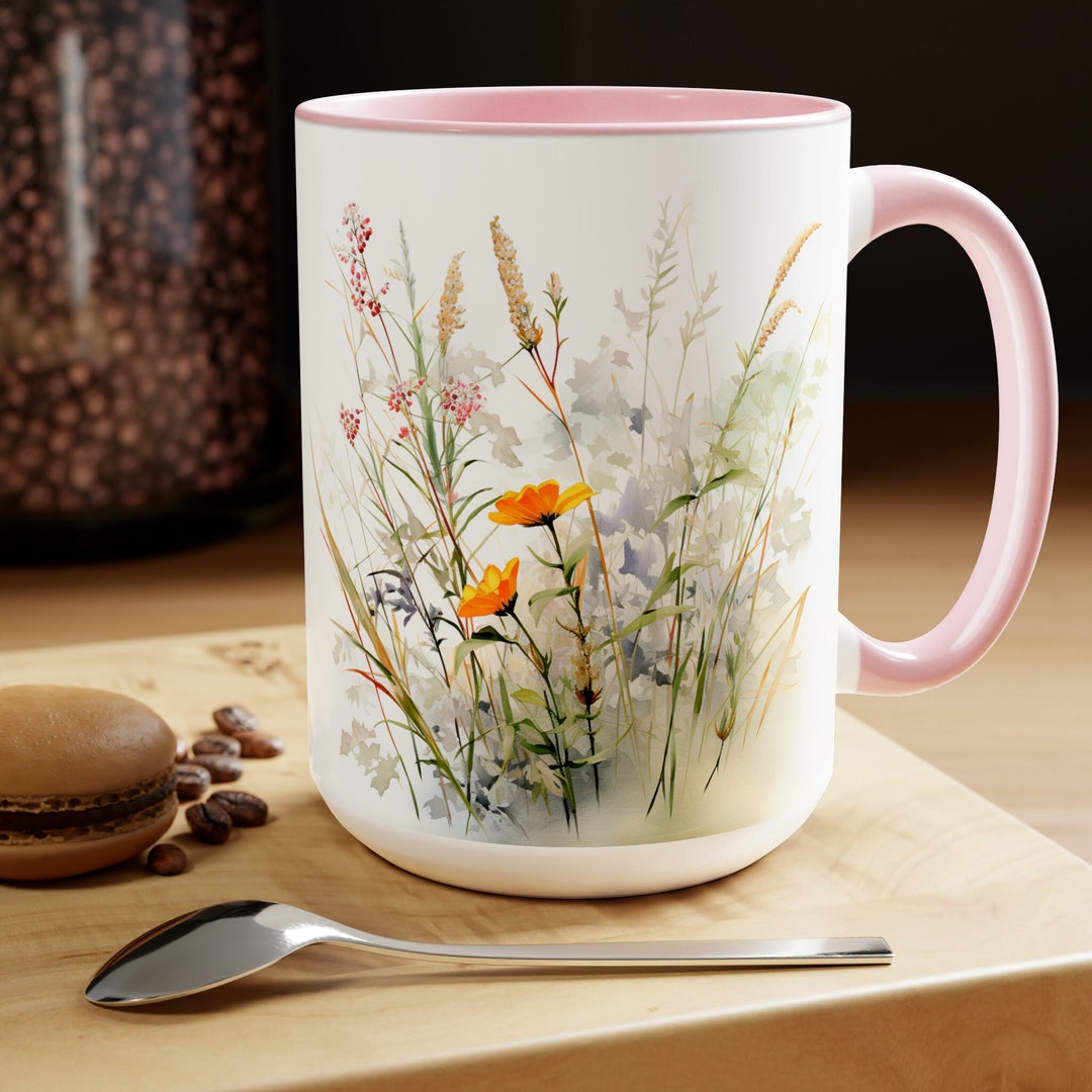 Watercolor Flowers Mug Delicate Flowers Coffee Mug Amber Flowers Tea ...