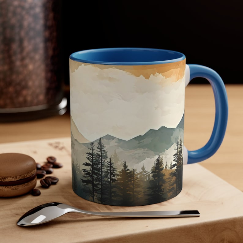 Watercolor Mountain Scene Mug Artistic Alpine Landscape Mug Painterly ...