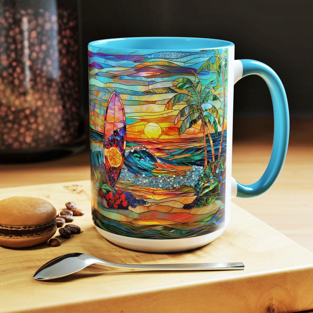 Stained Glass Beach Mug Coastal Art Print Gifts Ceramic Mug Beach ...