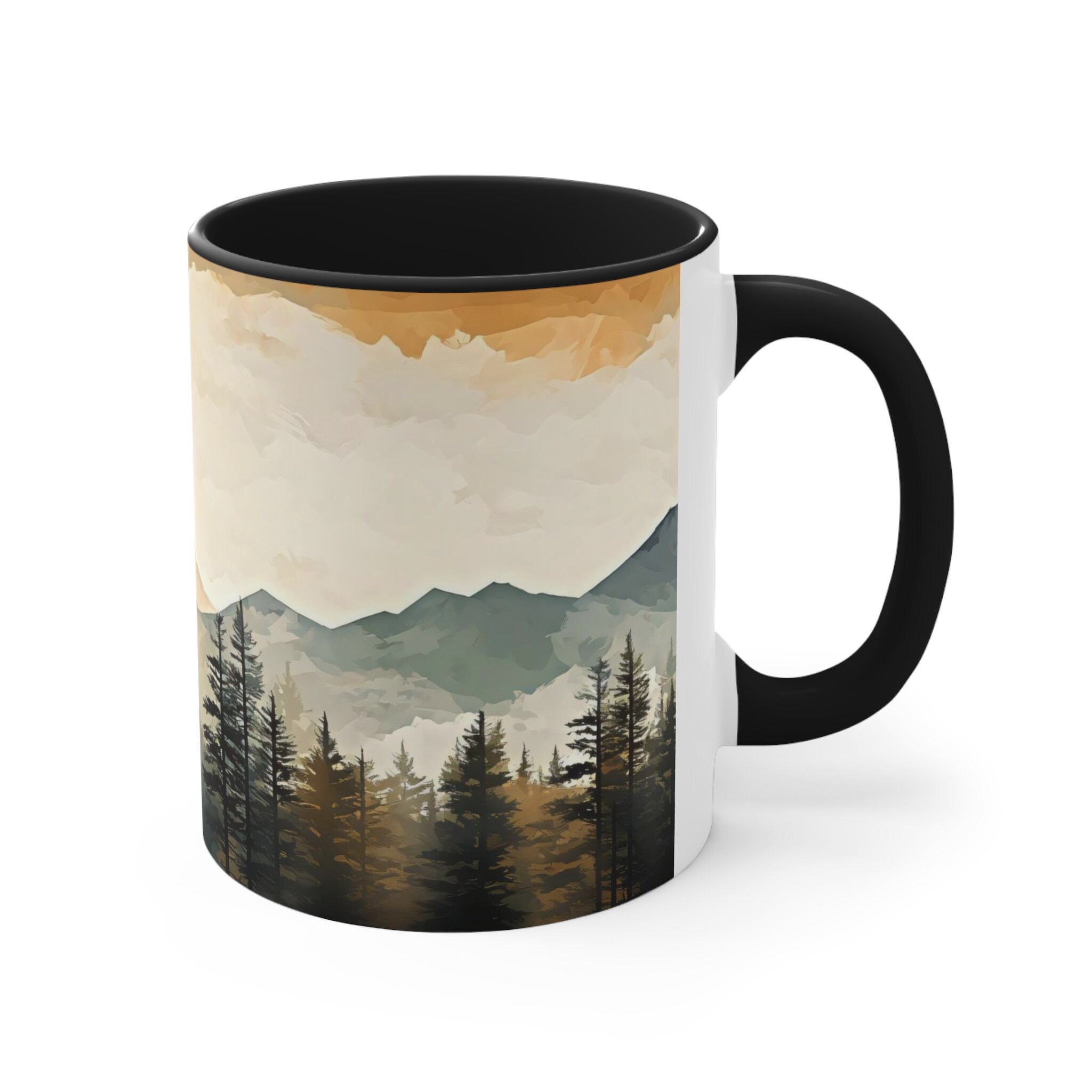 Watercolor Mountain Scene Mug Artistic Alpine Landscape Mug Painterly ...