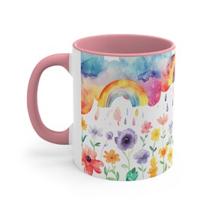 Spring Floral Rainbow Mug Flower and Rainbow Coffee Cup Rainy Clouds ...