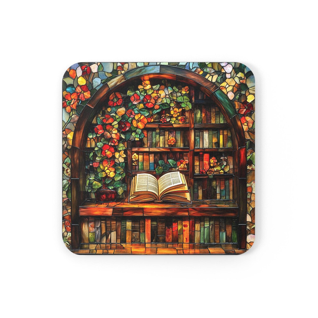 Stained Glass Book Coasters: Book Lover Gift, Library Decor - Etsy