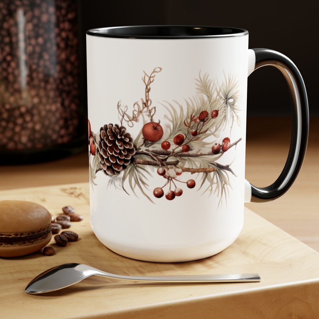 Beautiful Pine Garland Coffee Mug Pine Winter Wreath Tea Cup Winter ...