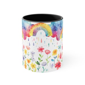 Spring Floral Rainbow Mug Flower and Rainbow Coffee Cup Rainy Clouds ...