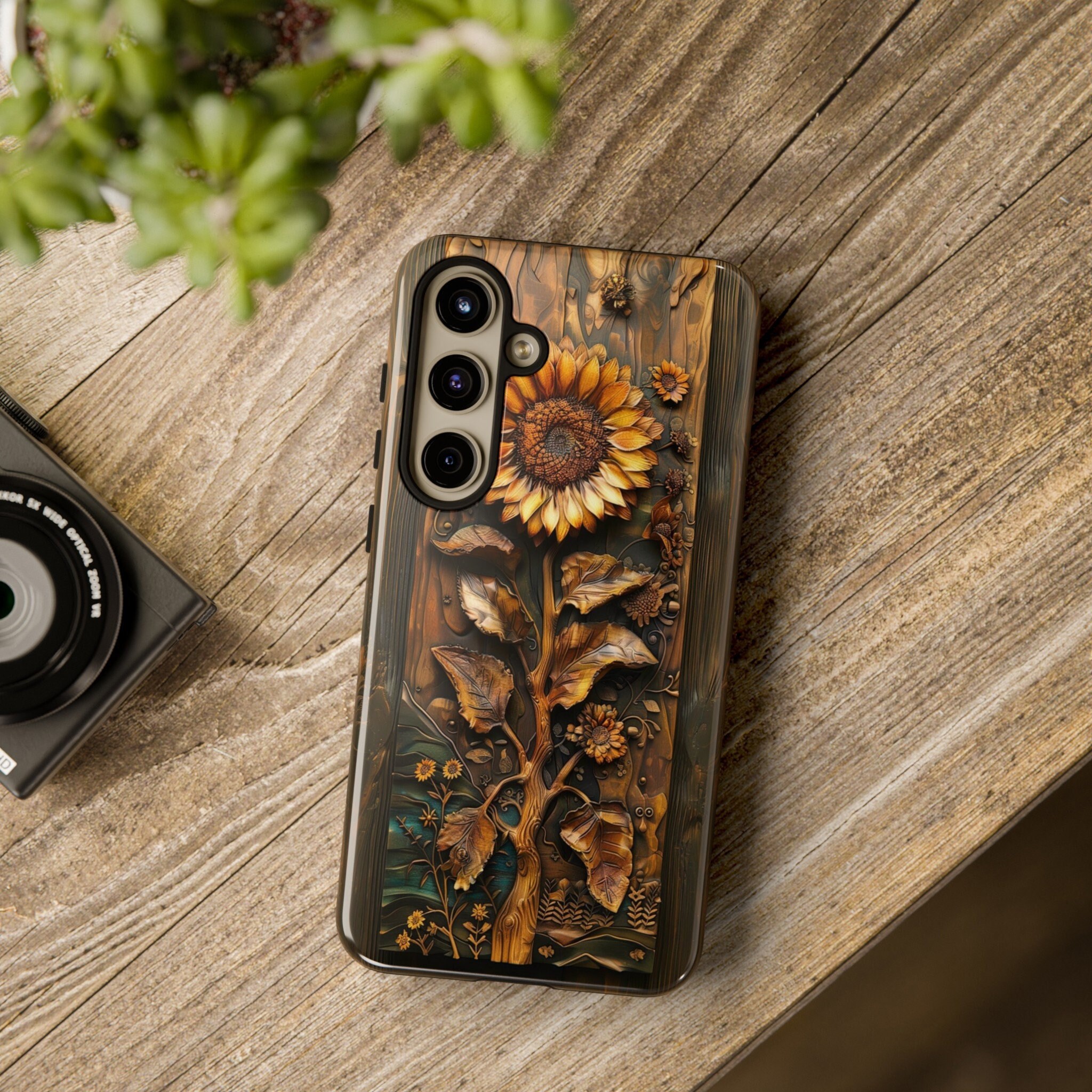 Sunflower Phone Case Wood Art Decor Botanical Phone Cover Sunflower ...