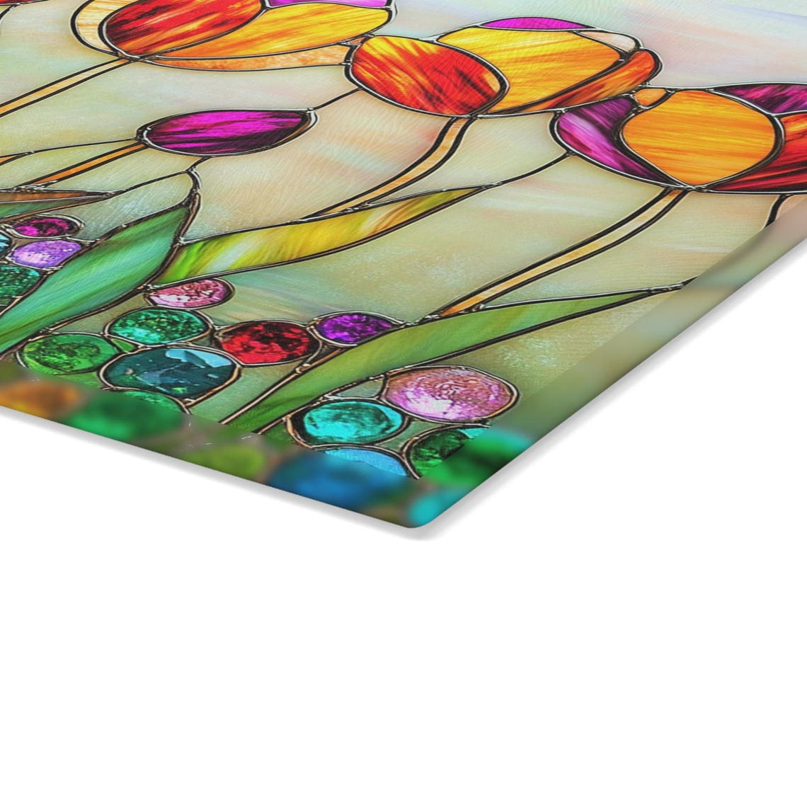 Stained Glass Tulip Cutting Board Colorful Floral Chopping Board Spring ...