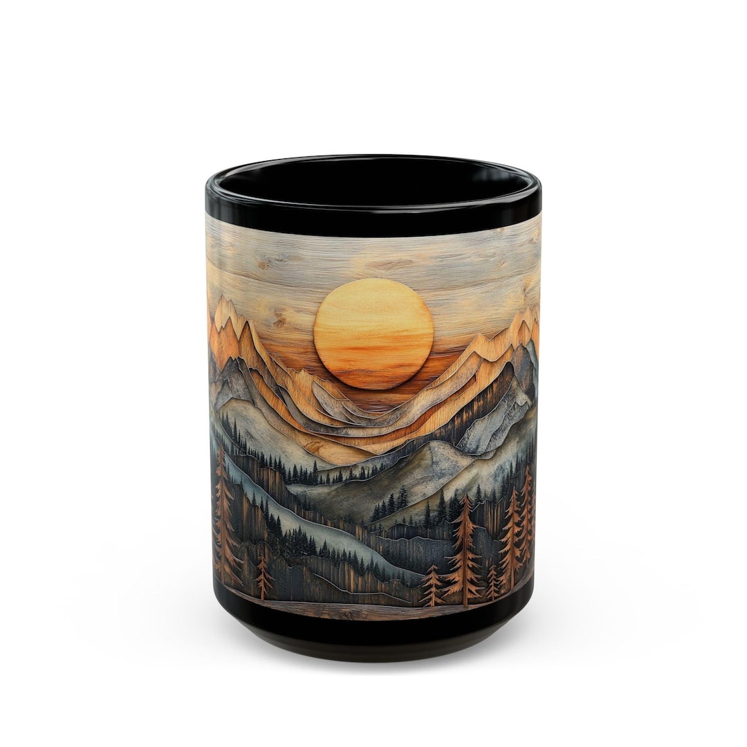 Scenery Mountain Mug Pine Tree Forest Woodland Decor Ceramic Mug Rustic ...