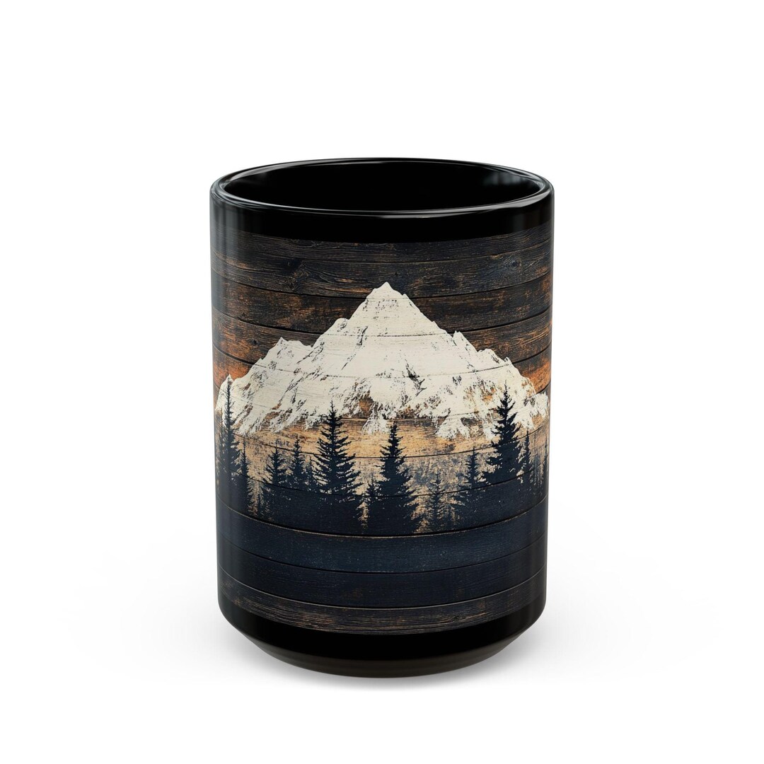 Rustic Mountain Scene Coffee Mug: Wood Panel Print Cabin Decor - Etsy