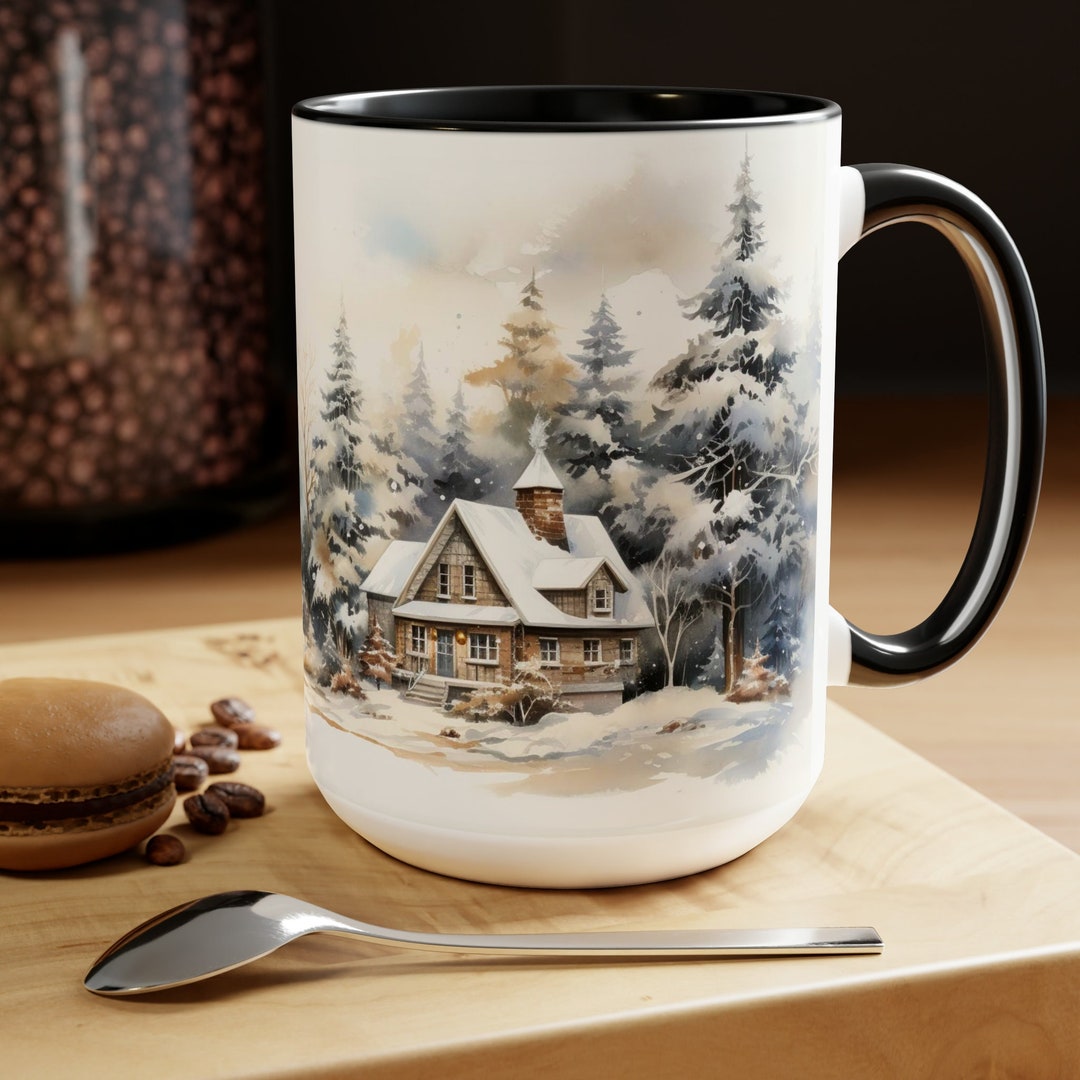 Winter Cabin Mug Cozy Cabin Coffee Mug Cabin Prints Cup 15oz Ceramic ...