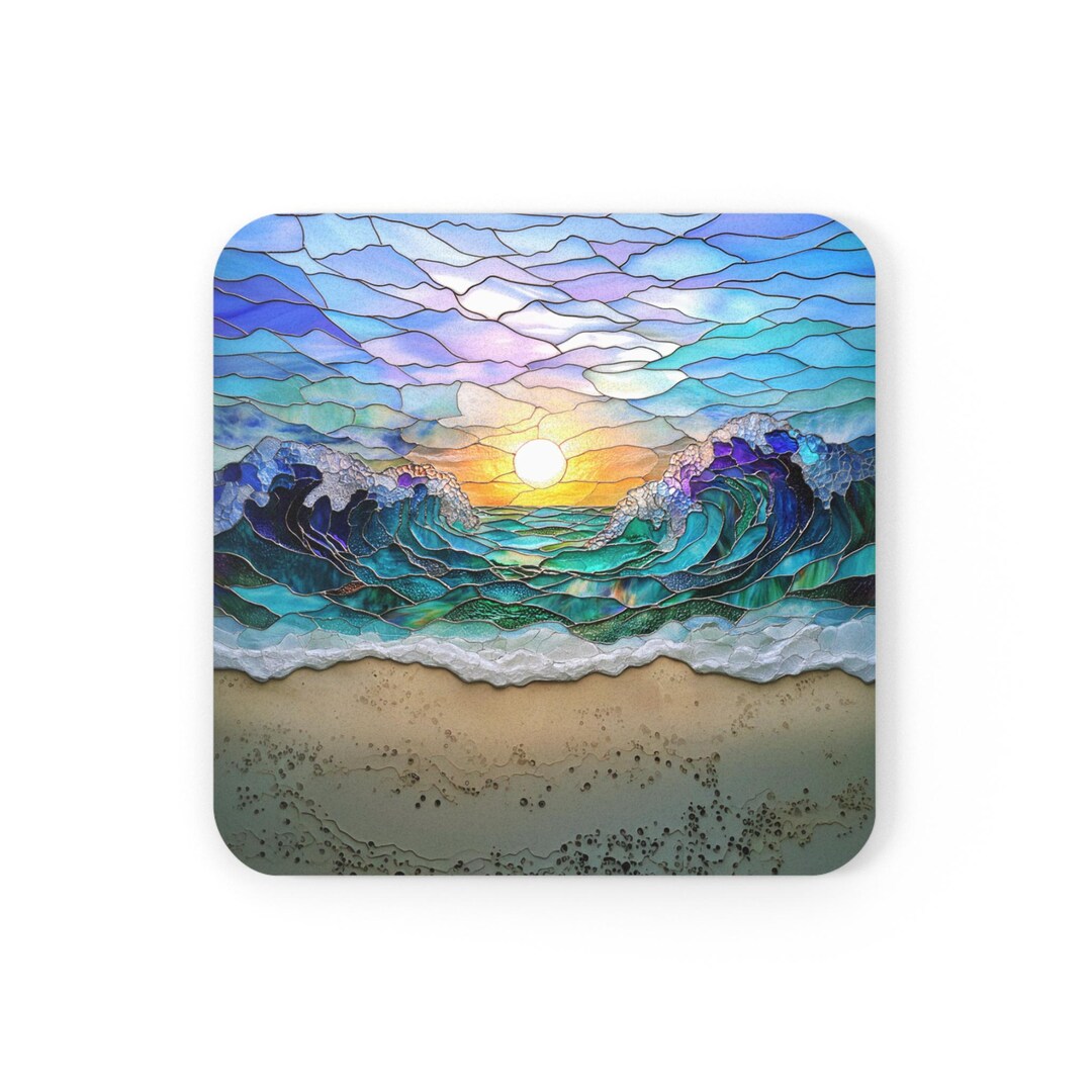 Ocean Sunset Coaster Set: Stained Glass Wave, Beach Decor - Etsy