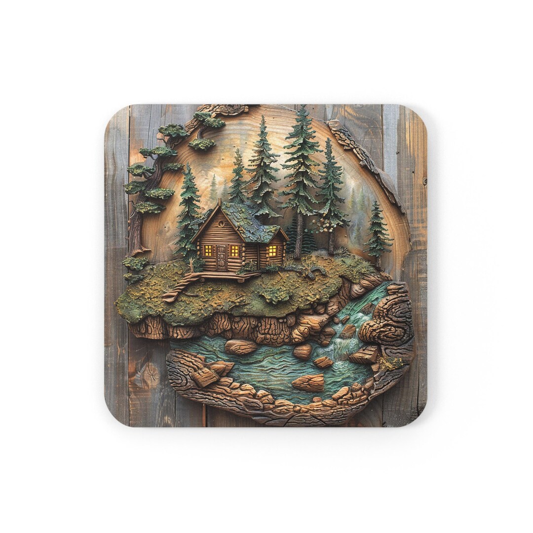 Wood PRINT Nature Coaster Rustic Pine Tree Coasters Coffee Bar Decor ...