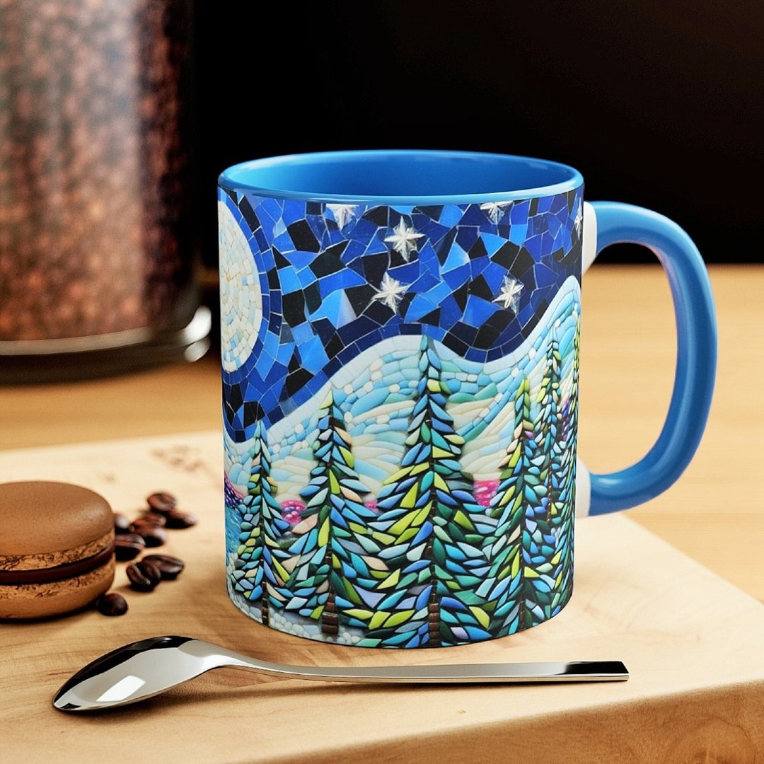 Winter Pine Tree Glass Mug Glass Art Landscape Coffee Cup Pine Forest ...
