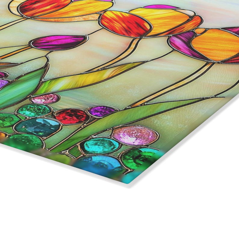 Stained Glass Tulip Cutting Board Colorful Floral Chopping Board Spring ...