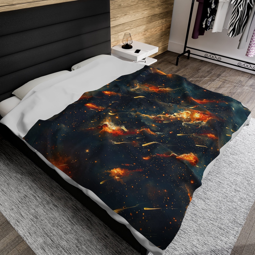 Velveteen Blanket Outer Space Blanket Meteor Shower Space Lovers Galaxy ...