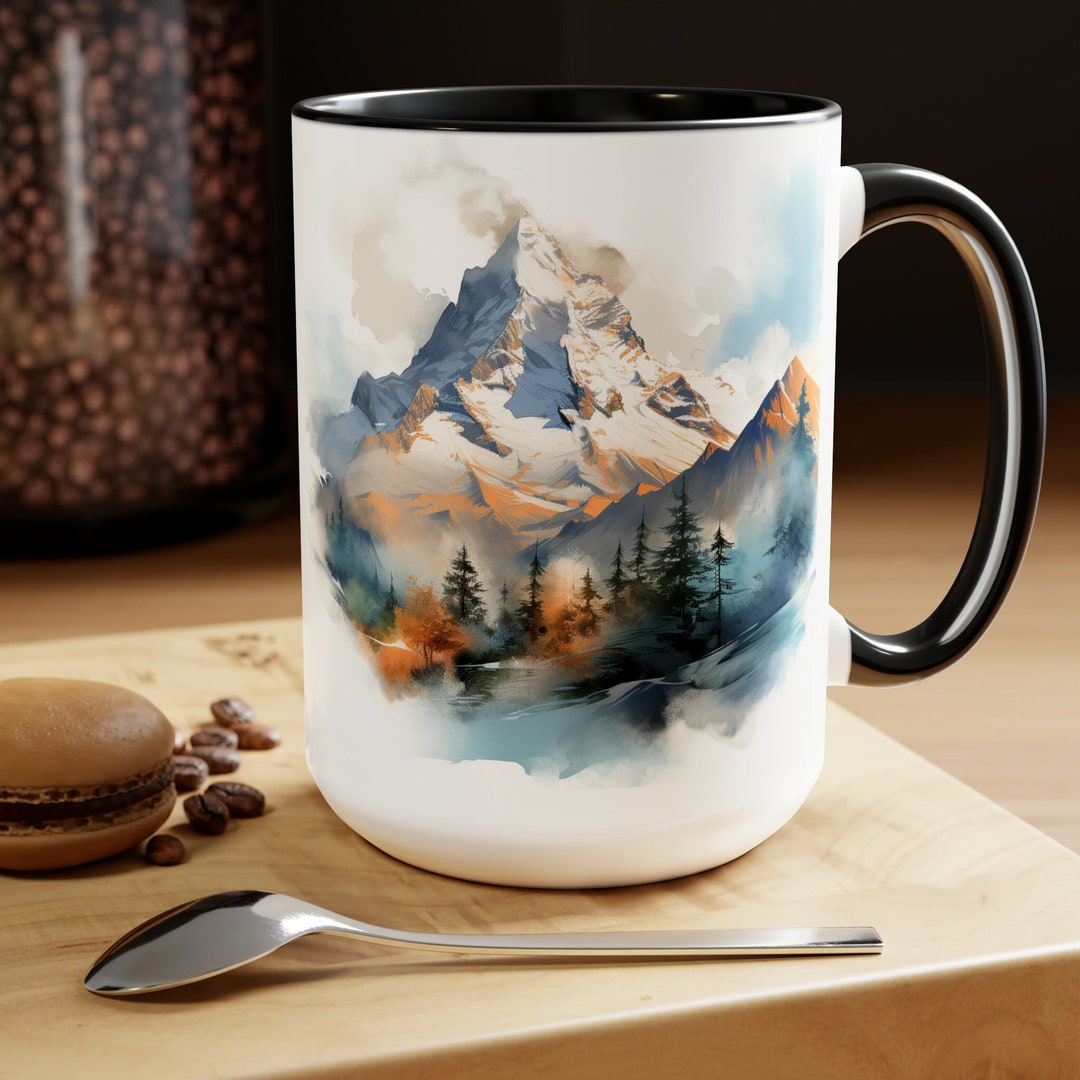Watercolor Mountain Art Mug Mountain Landscape Coffee Mug Scenic Nature ...