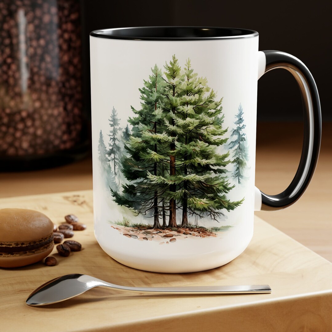 Winter Tree Scene Mug 15oz Large Evergreen Mug Pine Tree Coffee Mug ...