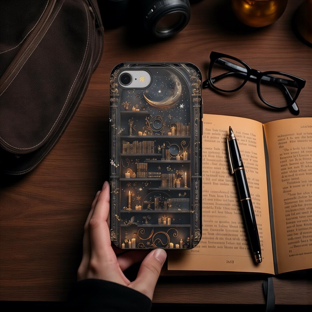 Dark Goth Bookshelf Phone Case Crescent Moon iPhone & Samsung Cover ...