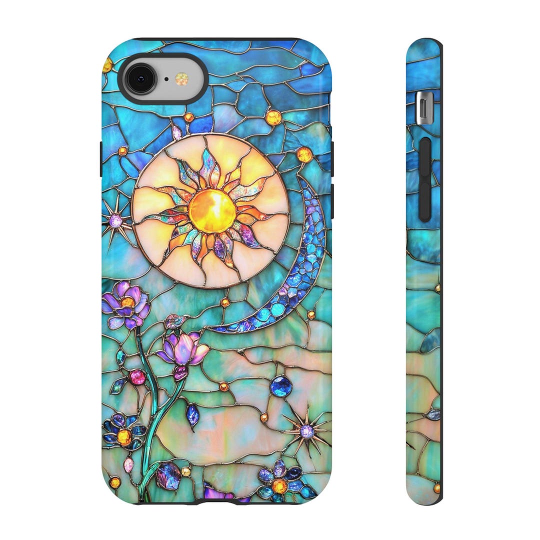 Stained Glass Celestial Moon and Sun Phone Case Space Phone Protector ...
