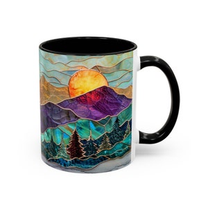 Stained Glass Mountain Mug Watercolor Sunset Coffee Cup Outdoor Nature
