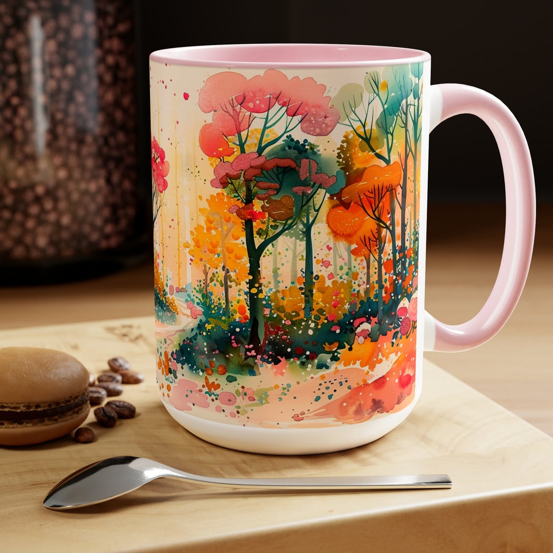 Watercolor Forest Mug: Whimsical Abstract Nature Cup (15oz) - Etsy