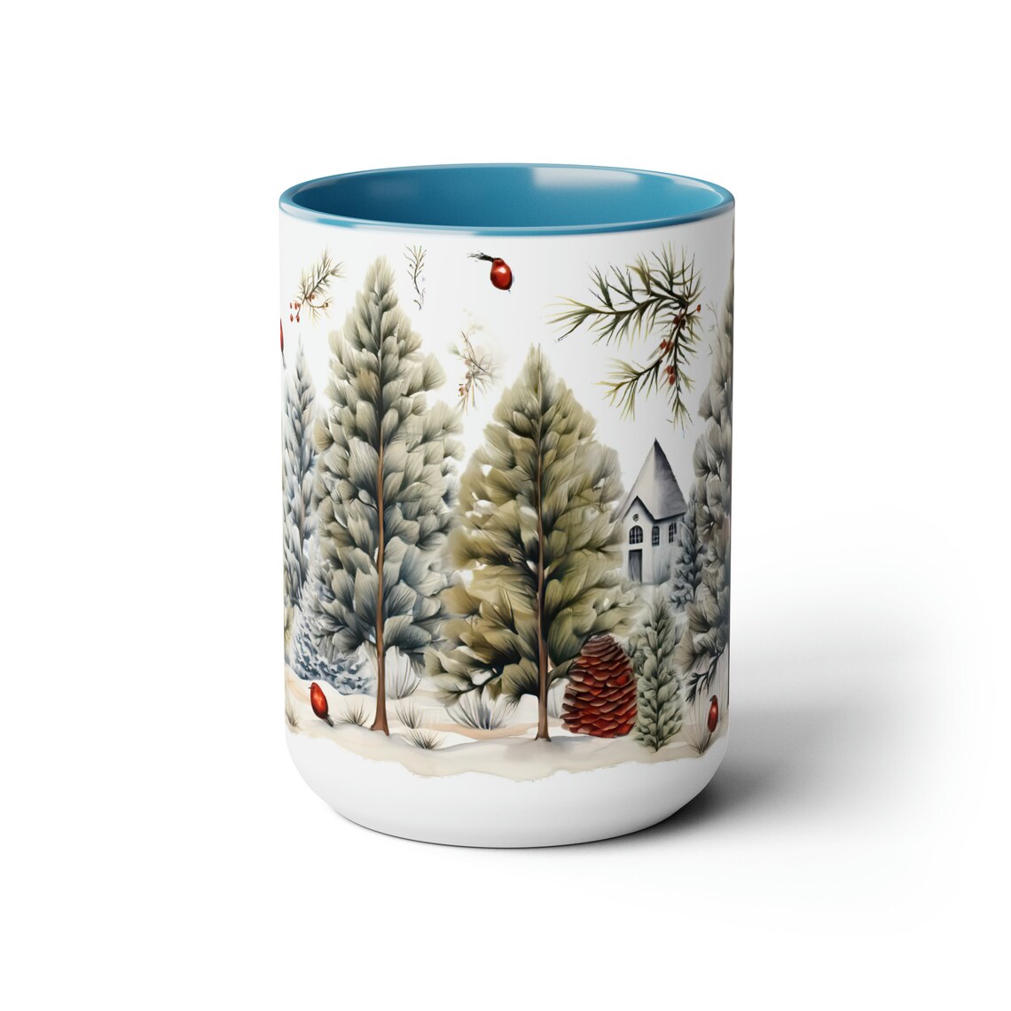 Snowy Pine Tree Mug Winter Forest Coffee Cup With Pinecones Holiday ...