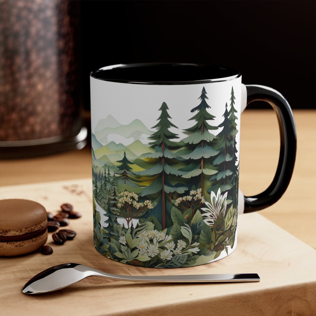 3D Evergreen Forest Mug Ceramic Pine Tree Cup Unique 11oz Forest Coffee ...