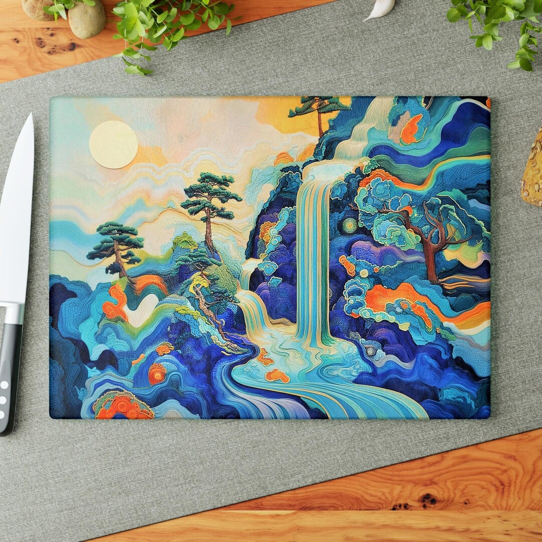 Hokusai Ukiyo-e Japanese Waterfall Cutting Board Asian Chopping Board ...