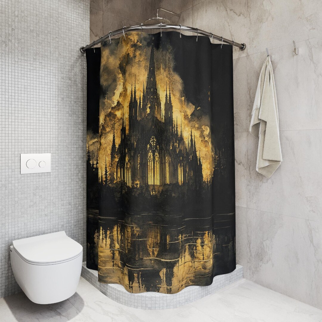 Vampire Castle Art Shower Curtain Moody Gothic Decor Bathroom Curtain ...