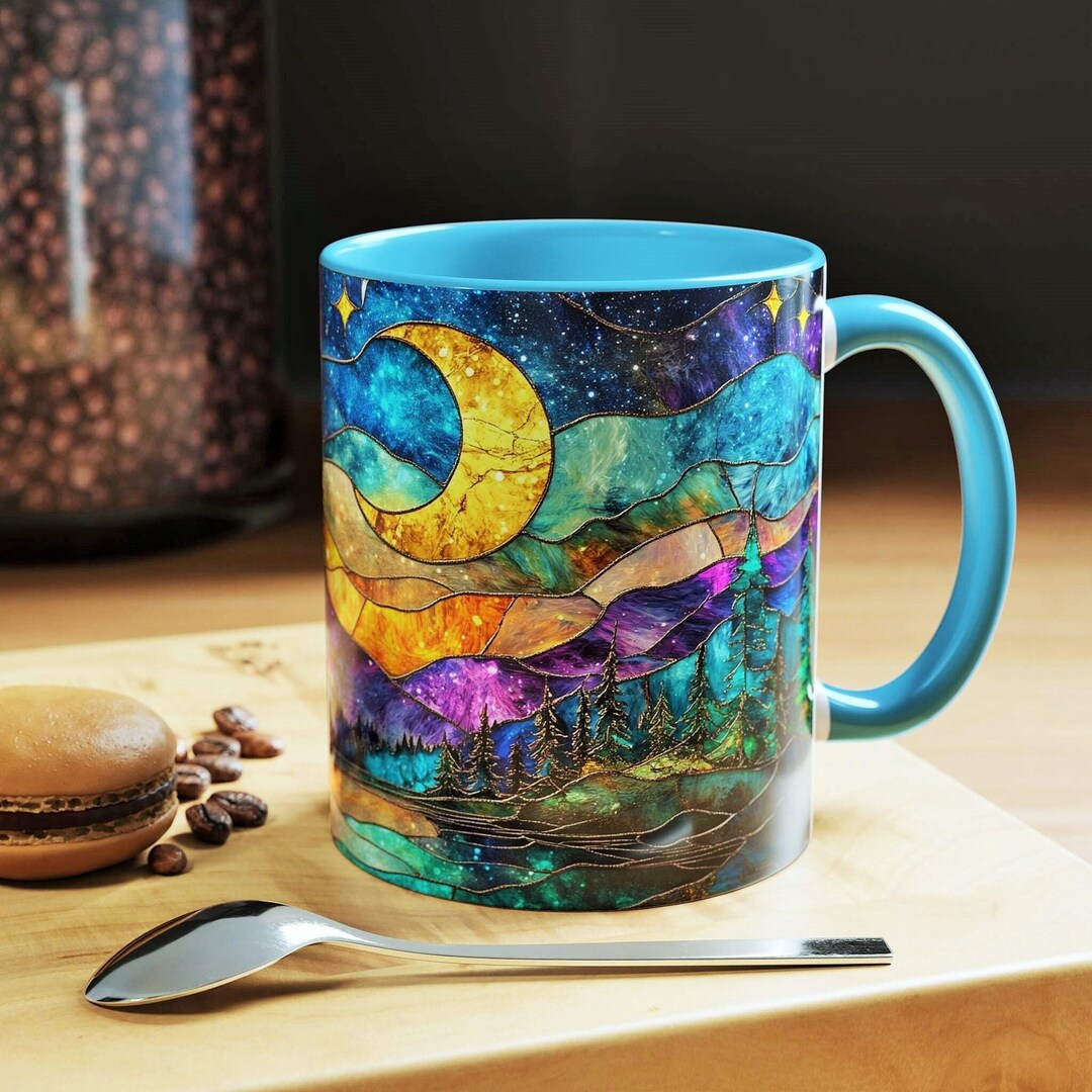 Stained Glass Northern Lights Mug Aurora Borealis Ceramic Mug Mountain ...