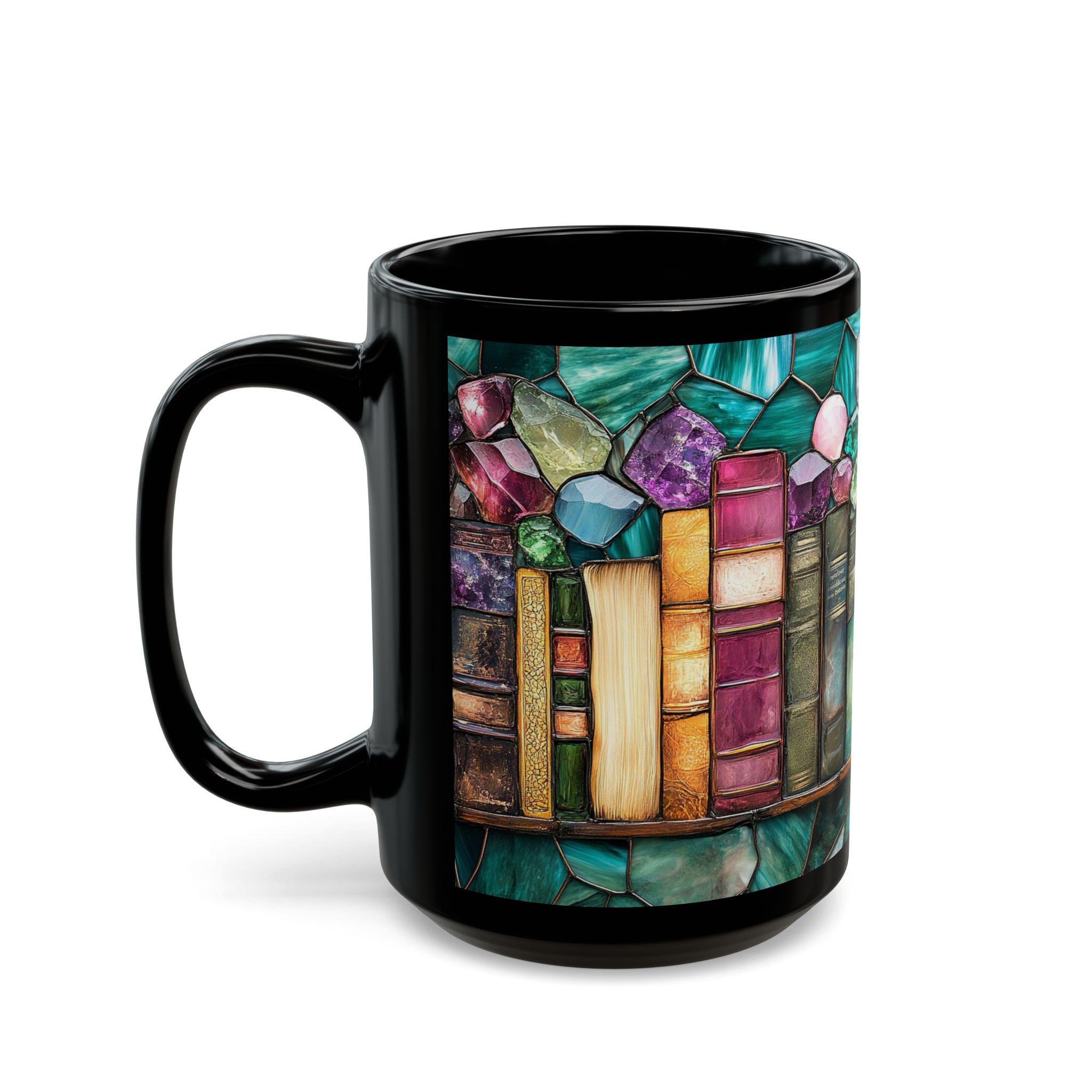 Stained Glass Bookshelf Mug Colorful Book Lover Coffee Cup With ...