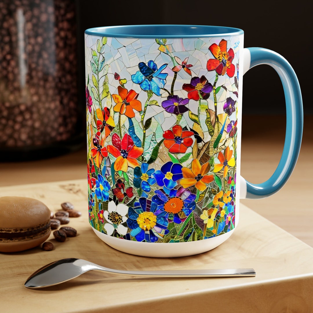 Stained Glass Floral Mug Spring Flowers Meadow Painting Coffee Mug ...