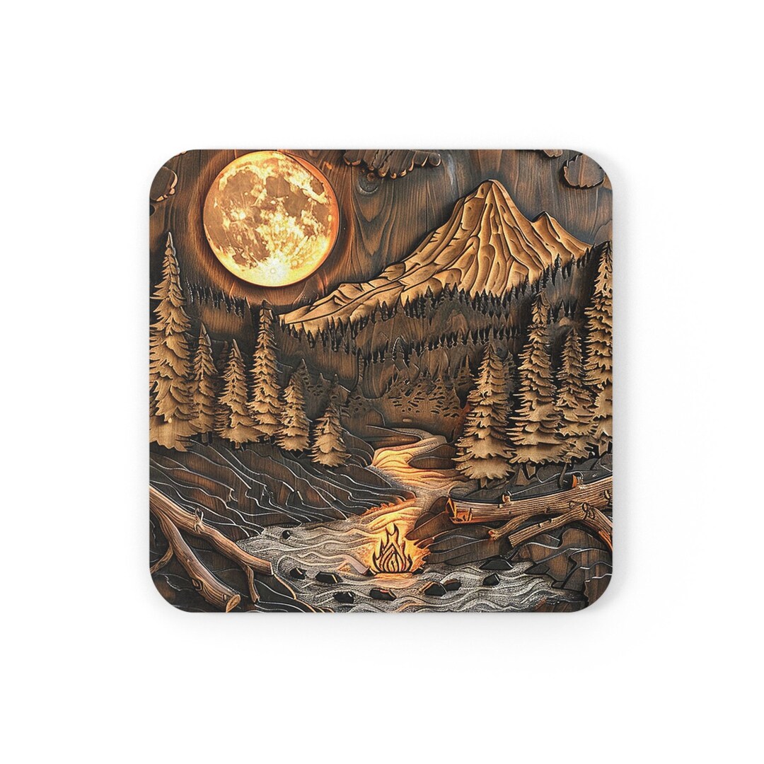 Moon Coasters Mountain Coasters Mountain and Trees Coaster Set Cork ...