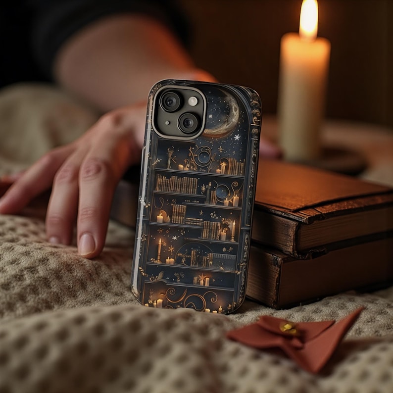 Dark Goth Bookshelf Phone Case Crescent Moon iPhone & Samsung Cover ...
