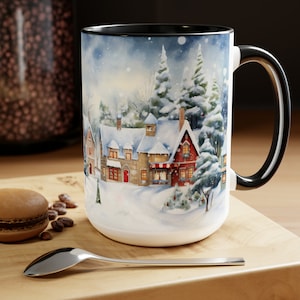 Retro Christmas Village Mug Retro Winter Holiday Coffee Cup Classic ...
