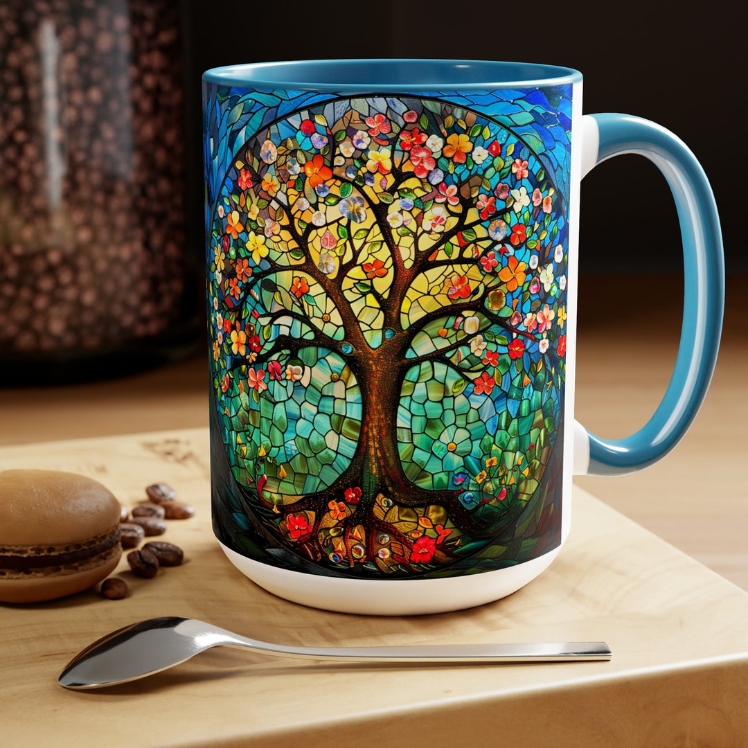 Stained Glass Tree of Life Mug Gift for Nature Lovers Stained Glass Art ...